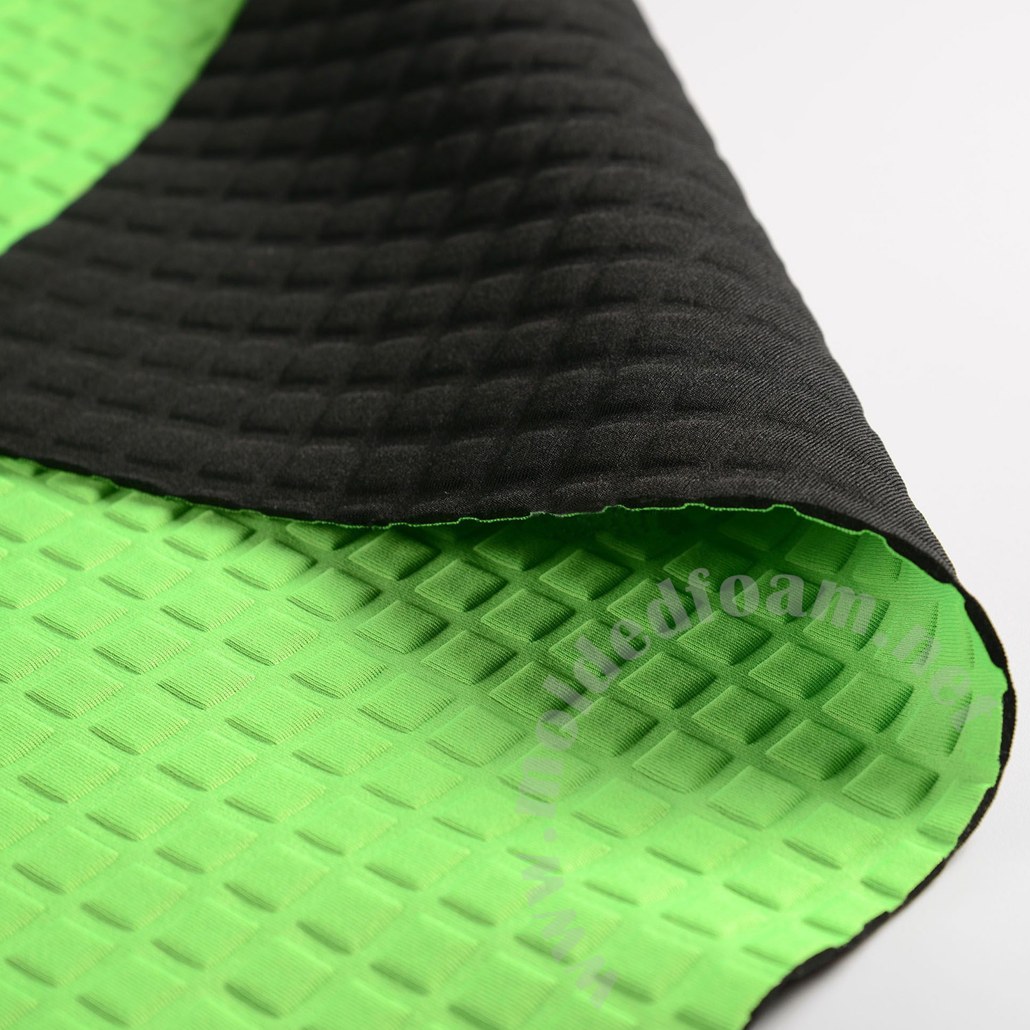 Embossed Neoprene fabric with big square pattern in vivid forest green ...
