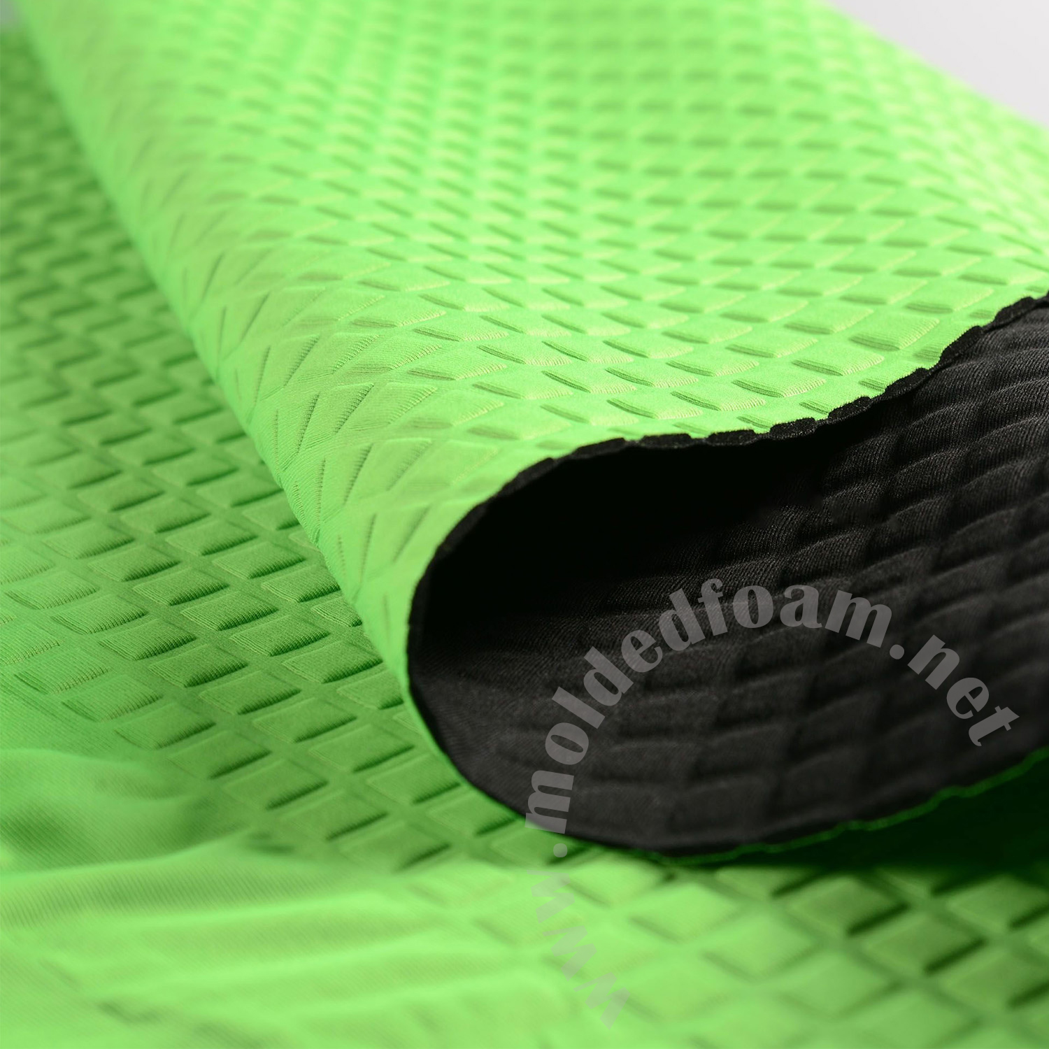 Embossed Neoprene fabric with big square pattern in vivid forest green ...
